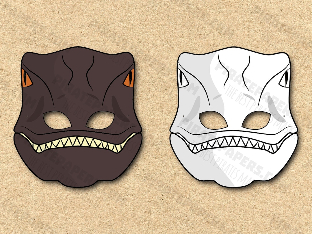 Dinosaur Velociraptor Masks Printable Color + Coloring, Paper DIY for ...