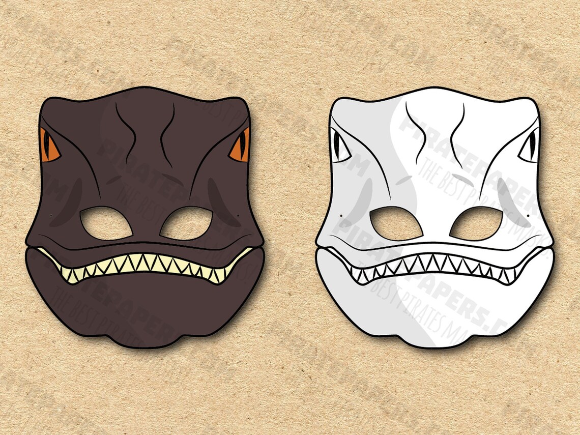 Dinosaur Velociraptor Masks Printable Color Coloring, Paper DIY for ...