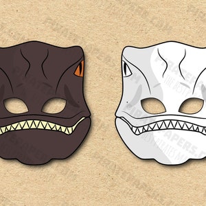 Dinosaur Velociraptor Masks Printable Color + Coloring, Paper DIY for ...