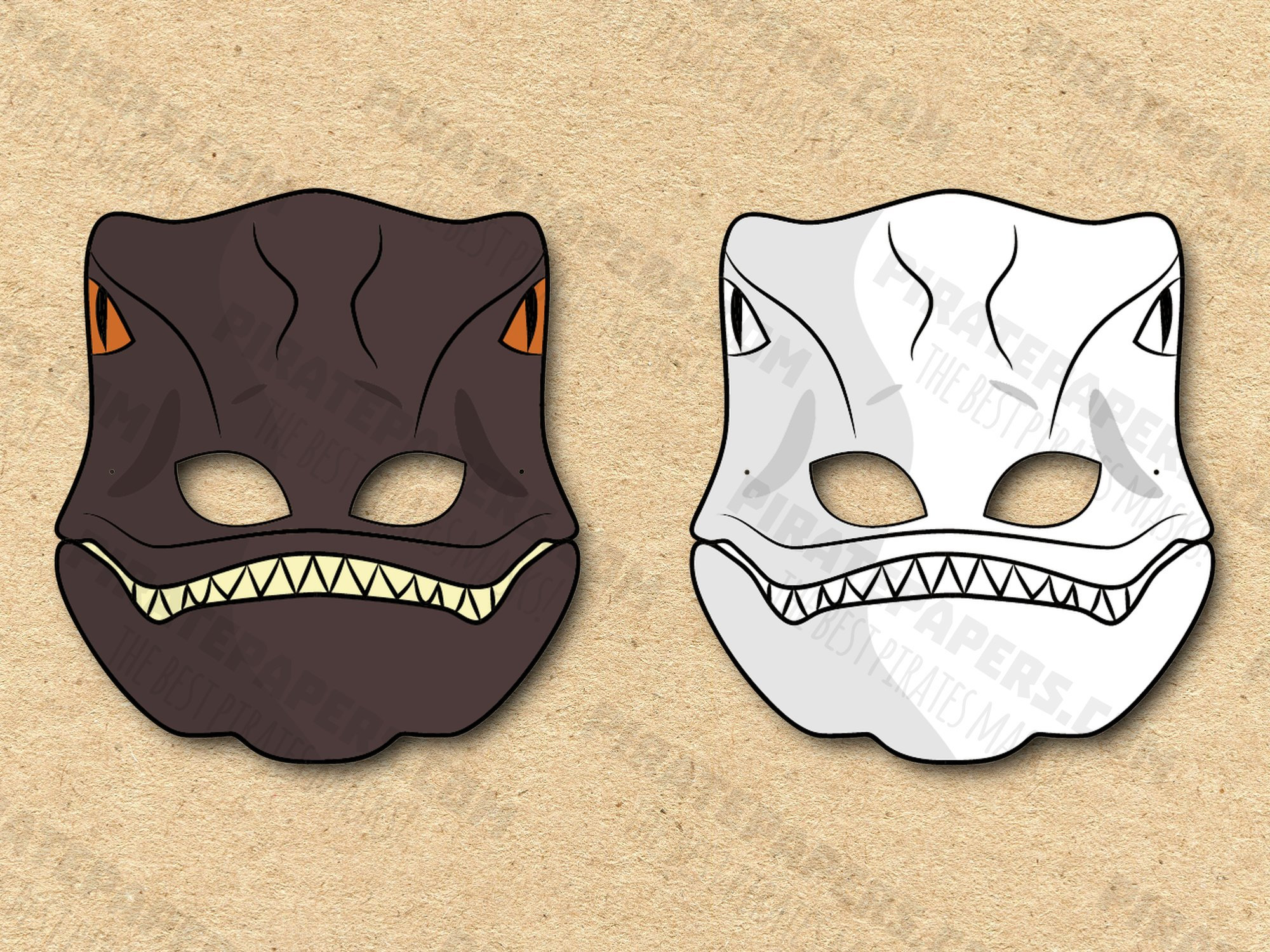 Dinosaur Velociraptor Masks Printable Color Coloring, Paper DIY for ...