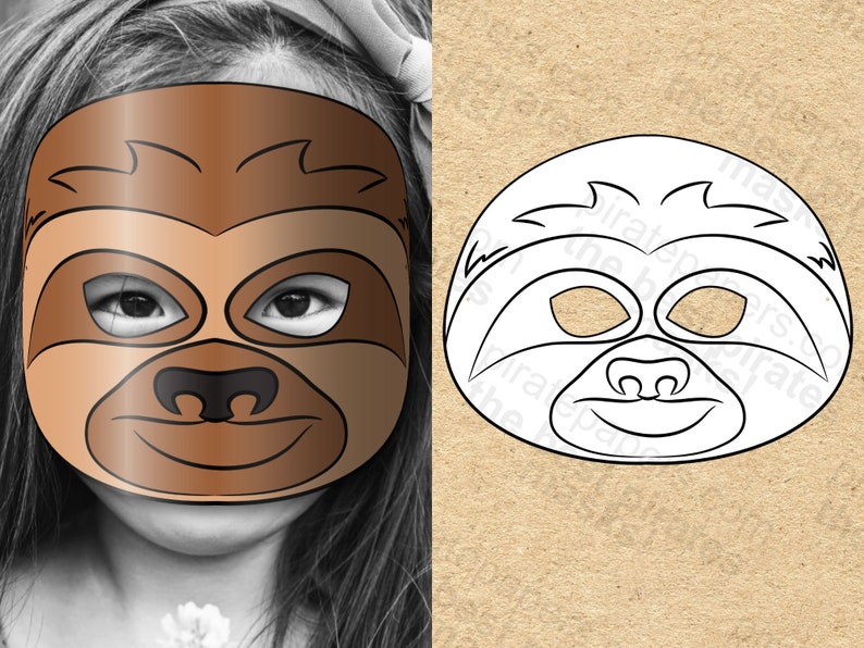 Sloth Masks Printable Color Coloring Paper DIY for Kids and - Etsy