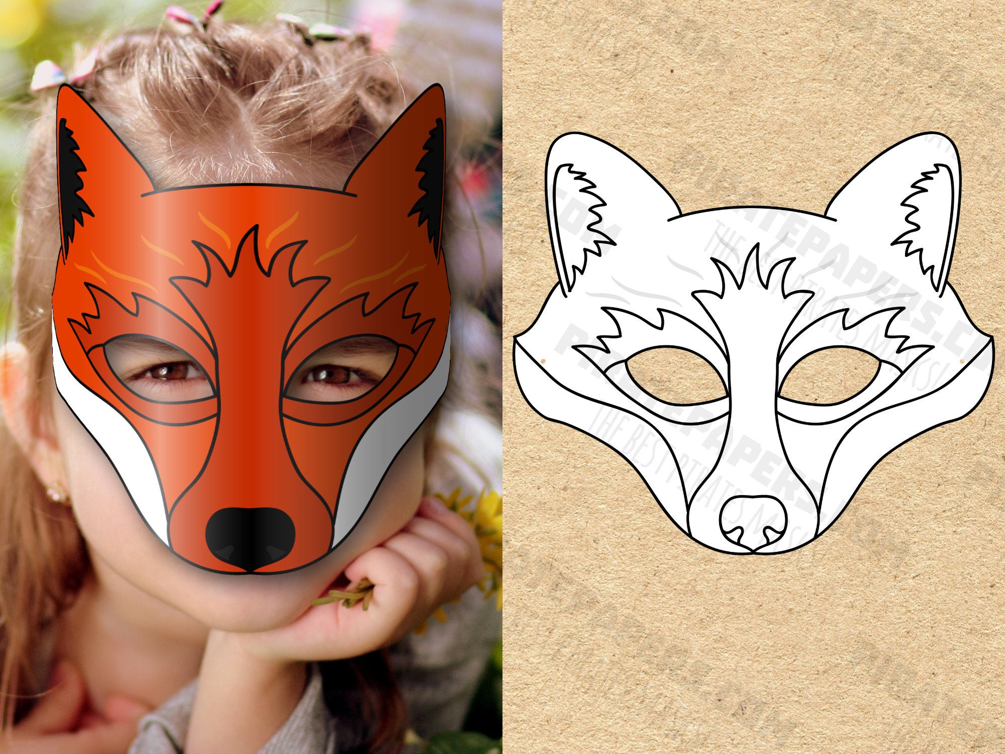 Red Fox Masks Printable Color Coloring Paper DIY for Kids - Etsy