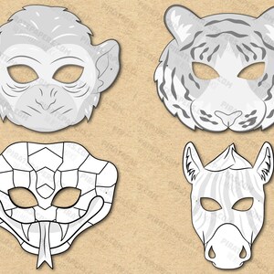 Zoo Animals 2 Masks Printable Coloring, Tiger, Monkey, Snake, Zebra ...