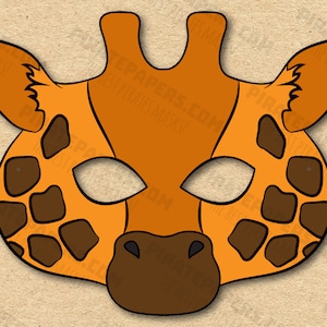 Giraffe Mask Printable, Paper DIY for Kids and Adults. PDF Template ...