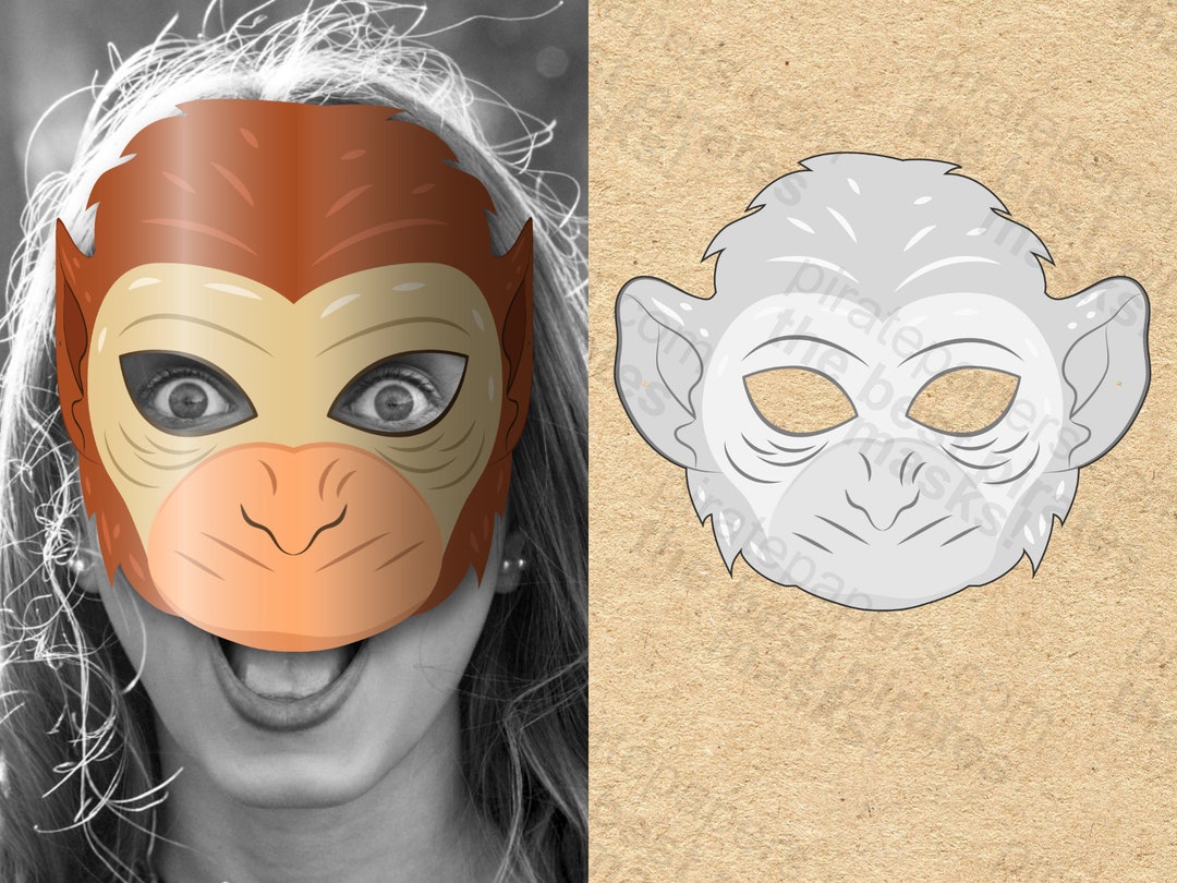 Monkey Masks Printable Color Coloring Paper DIY for Kids - Etsy