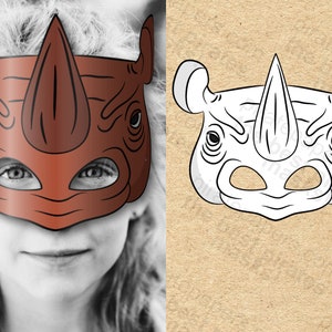 Rhino Masks Printable Color Coloring Paper DIY for Kids and - Etsy