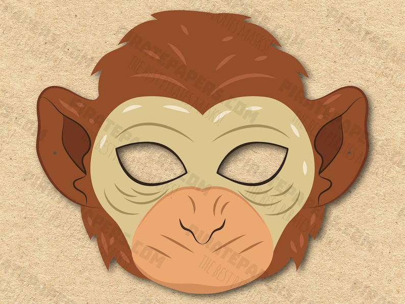 Monkey Mask Printable, Paper DIY for Kids and Adults. PDF Template ...