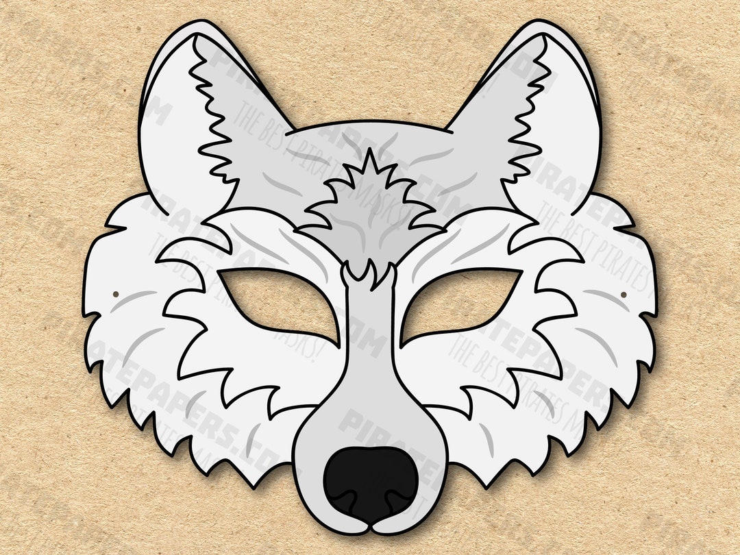 White Wolf Mask Printable, Paper DIY for Kids and Adults. PDF Template ...