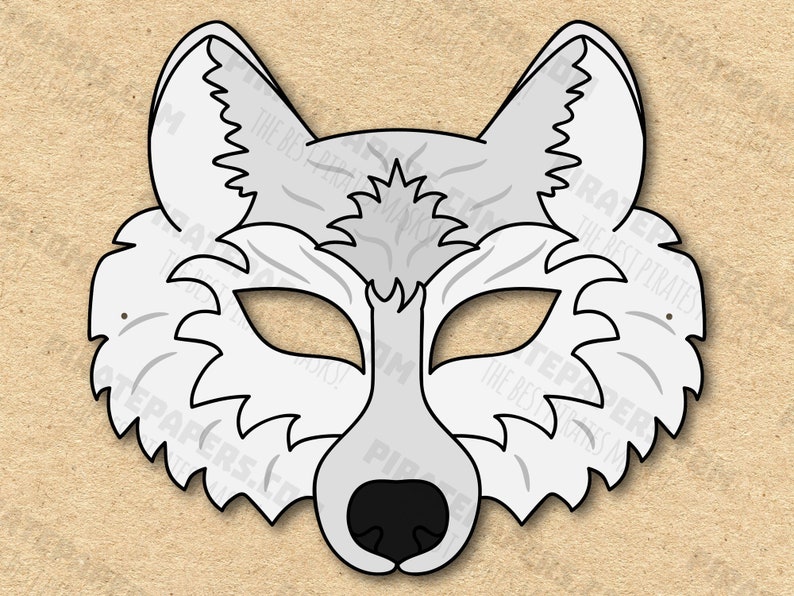 White Wolf Mask Printable, Paper DIY for Kids and Adults. PDF Template ...