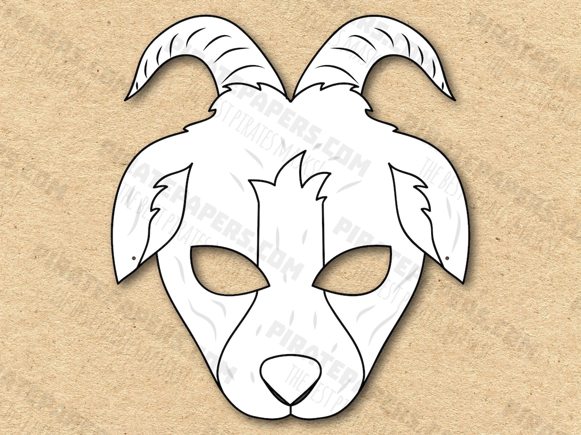 Goat Mask Printable Coloring, Paper DIY for Kids and Adults. PDF ...