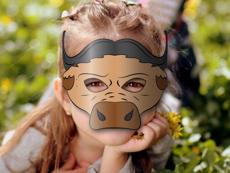 Buffalo Masks Printable Color + Coloring, Paper DIY for Kids and Adults ...