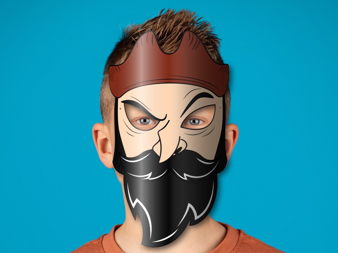 Pirate Blackbeard Mask Printable, Paper DIY for Kids and Adults. PDF ...