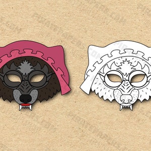 Big Bad Wolf Disguised as Grandma Masks Printable Color + Coloring ...