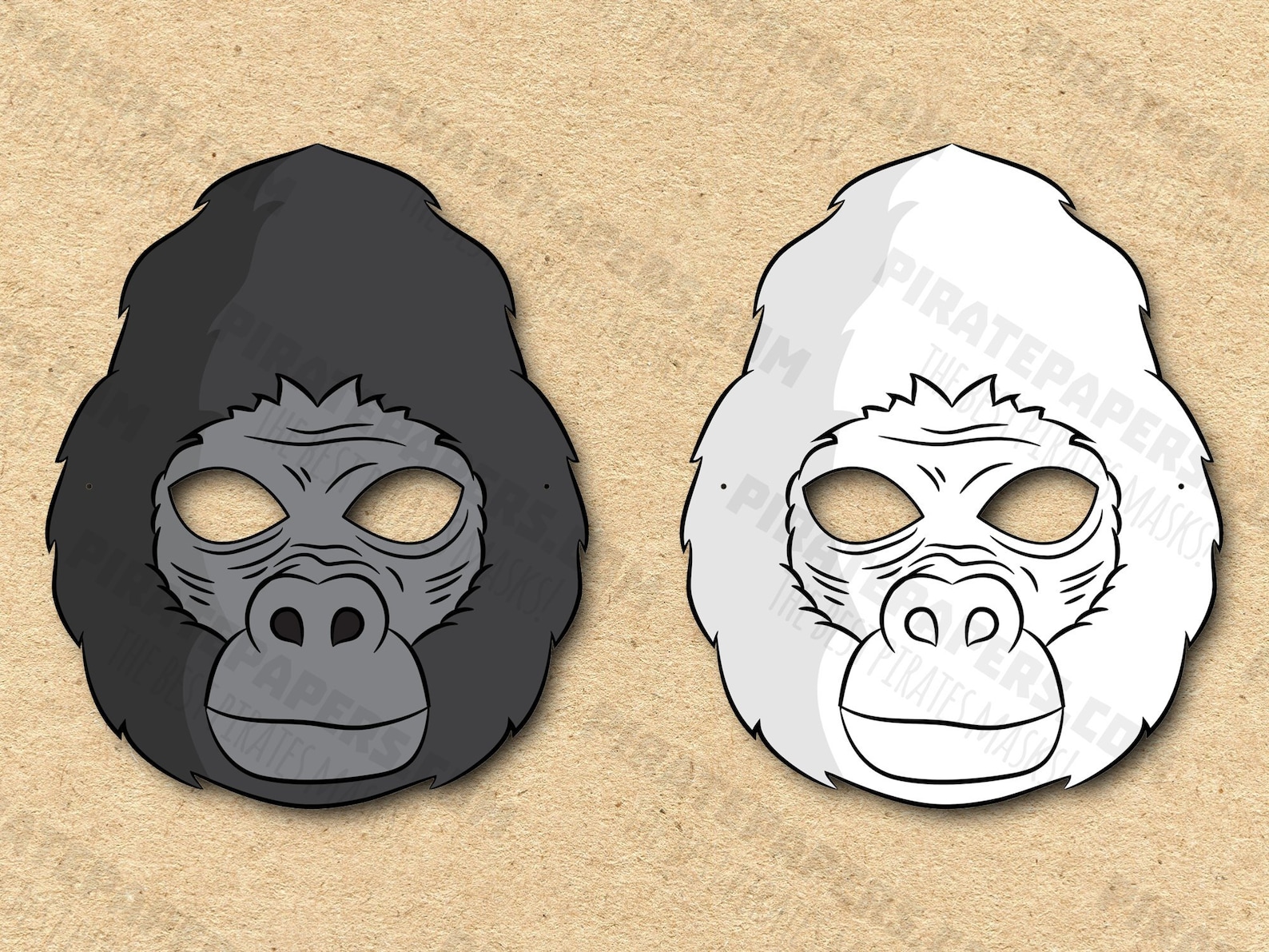Gorilla Masks Printable Color + Coloring, Paper DIY for Kids and Adults ...