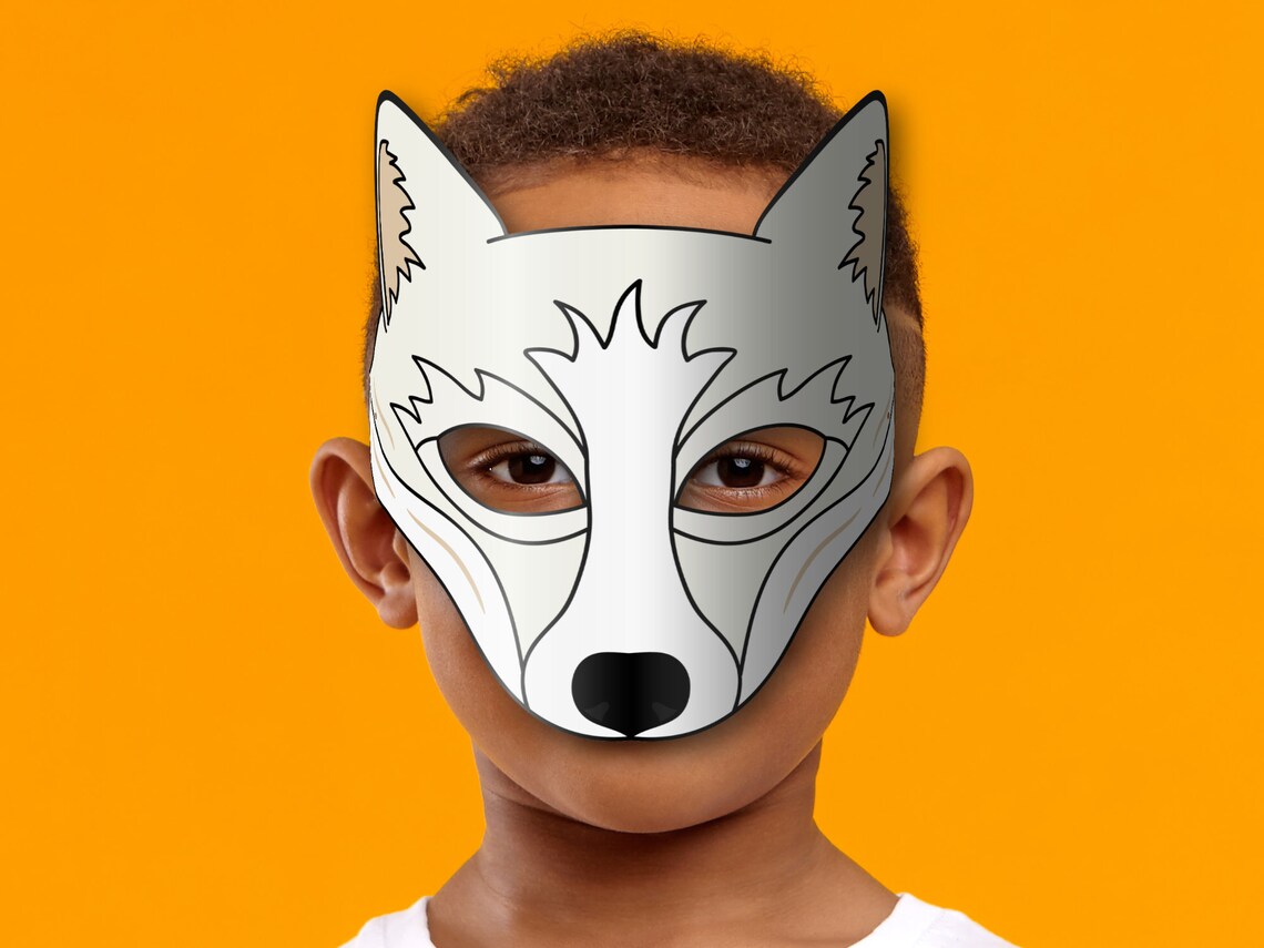 White Fox Mask Printable, Paper DIY for Kids and Adults. PDF Template ...