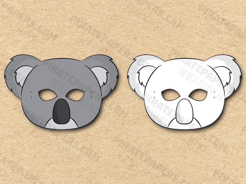 Koala Masks Printable Color + Coloring, Paper DIY for Kids and Adults ...