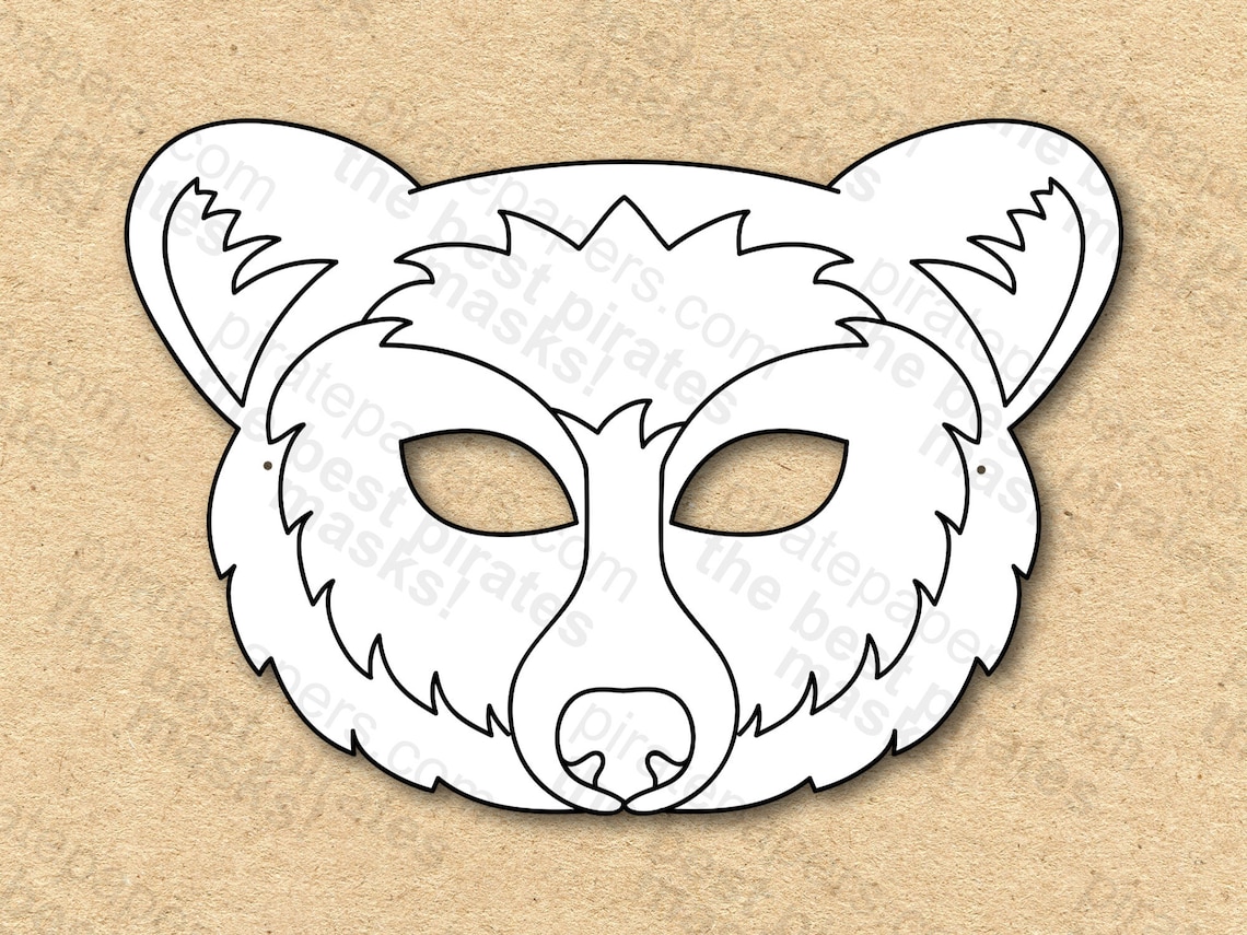 Bear Mask Printable Coloring Paper DIY for Kids and Adults. - Etsy