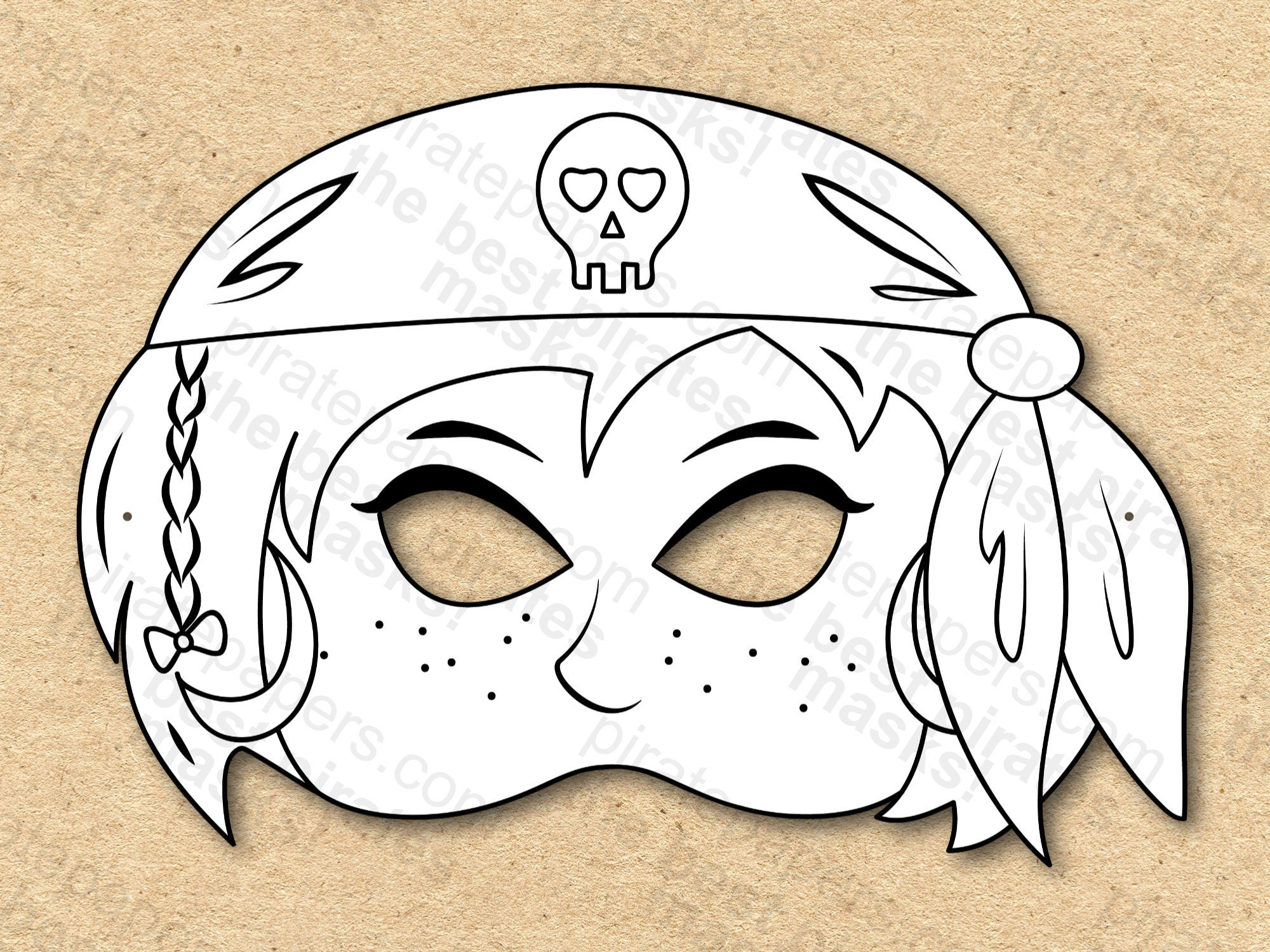 Pirate Girl Mask Printable Coloring Paper DIY for Kids and - Etsy