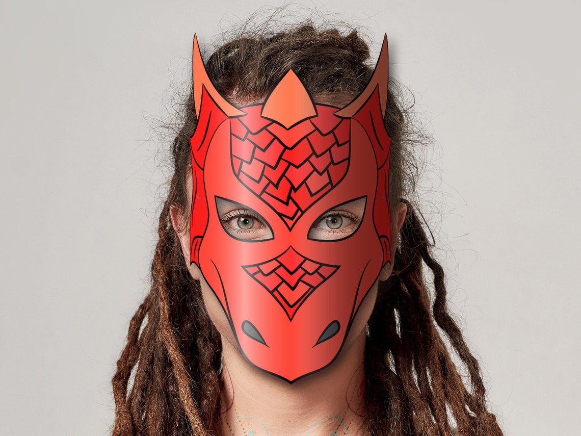 Red Dragon Mask Printable, Paper DIY for Kids and Adults. PDF Template ...
