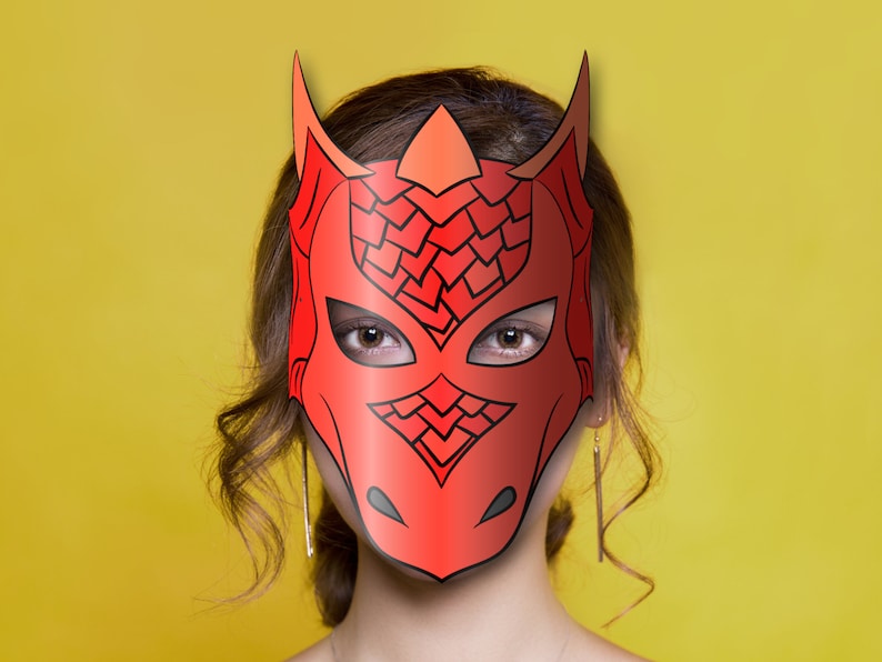 Red Dragon Mask Printable, Paper DIY for Kids and Adults. PDF Template ...