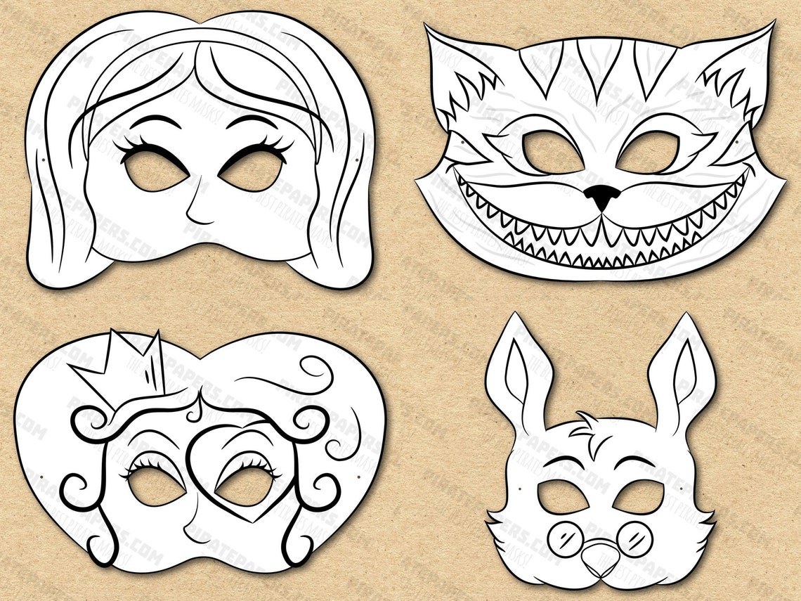 Alice in Wonderland Masks Printable Coloring, Alice, White Rabbit ...