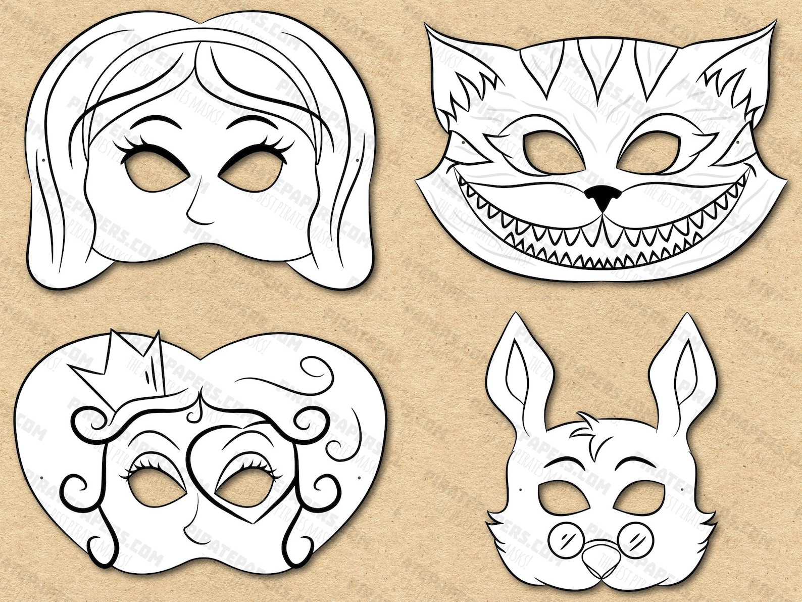 Alice in Wonderland Masks Printable Coloring, Alice, White Rabbit ...