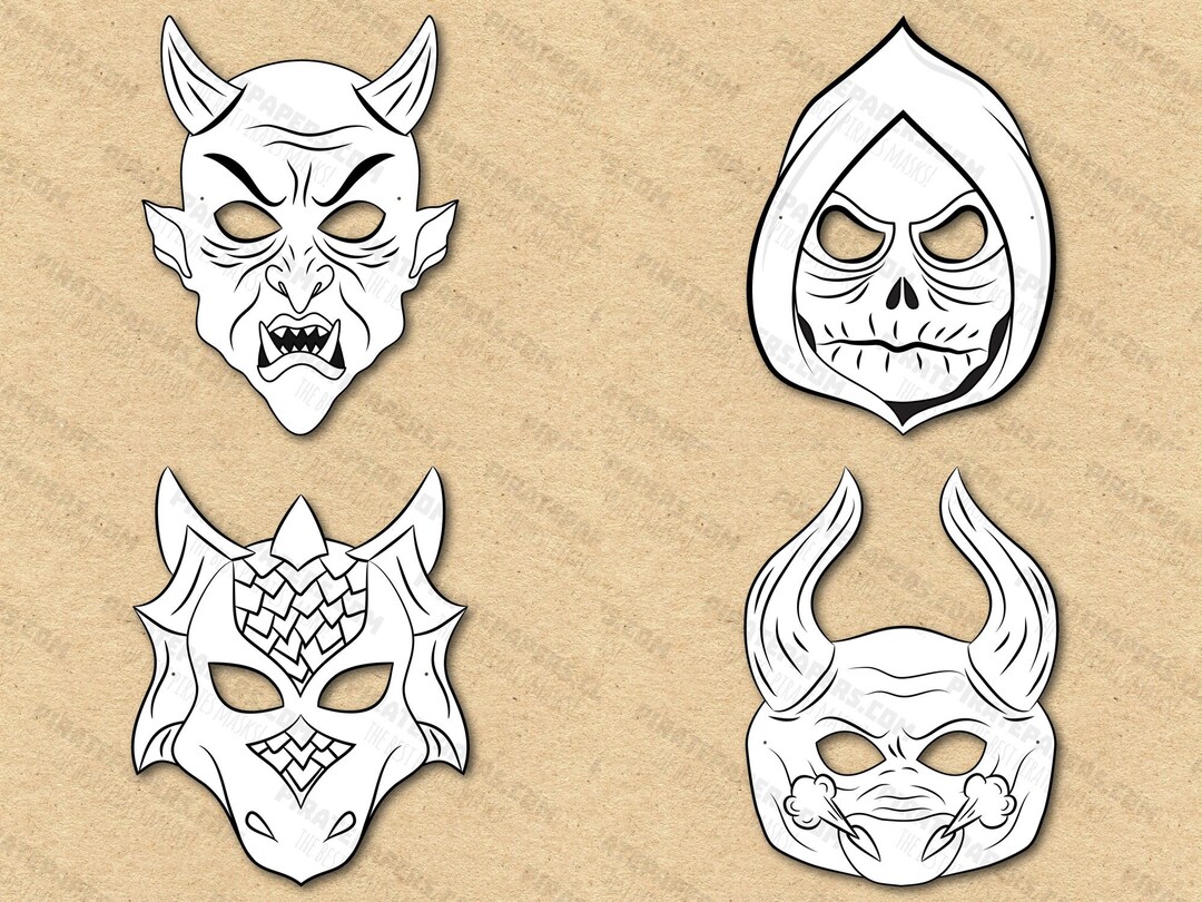 Mythical Creatures Masks Printable Coloring, Grim Reaper, Demon ...