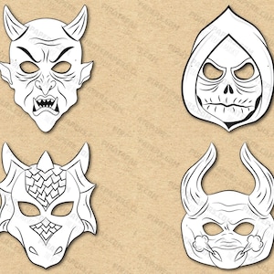 Mythical Creatures Masks Printable Coloring, Grim Reaper, Demon ...