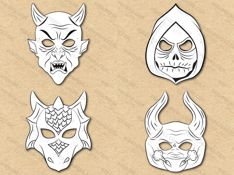 Mythical Creatures Masks Printable Coloring, Grim Reaper, Demon ...