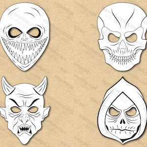 Scary Masks Printable Coloring, Creepy, Skull, Demon, Grim Reaper ...