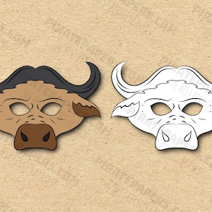 Buffalo Masks Printable Color + Coloring, Paper DIY for Kids and Adults ...