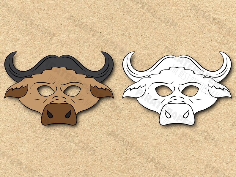Buffalo Masks Printable Color + Coloring, Paper DIY for Kids and Adults ...