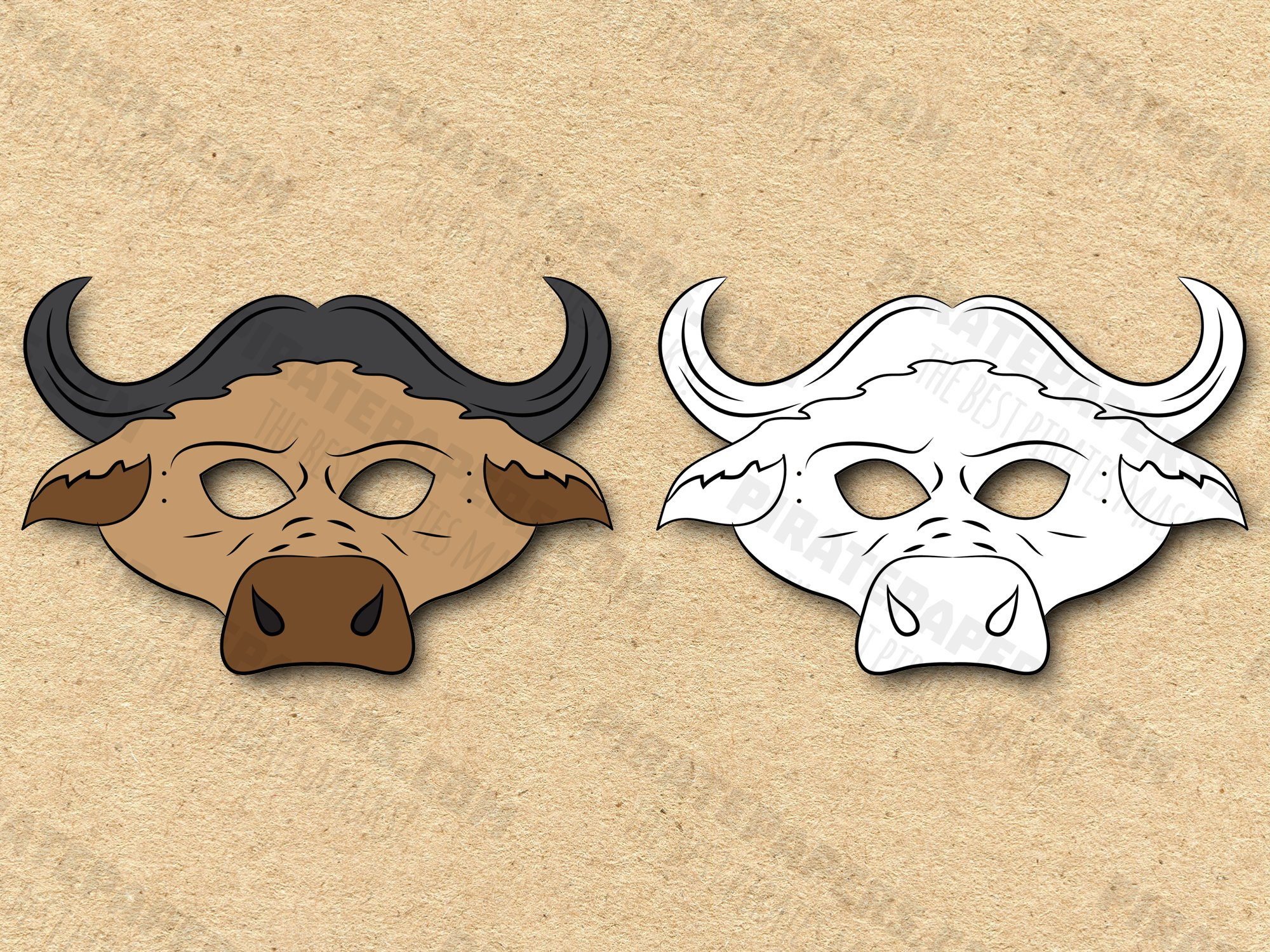 Buffalo Masks Printable Color + Coloring, Paper DIY for Kids and Adults ...
