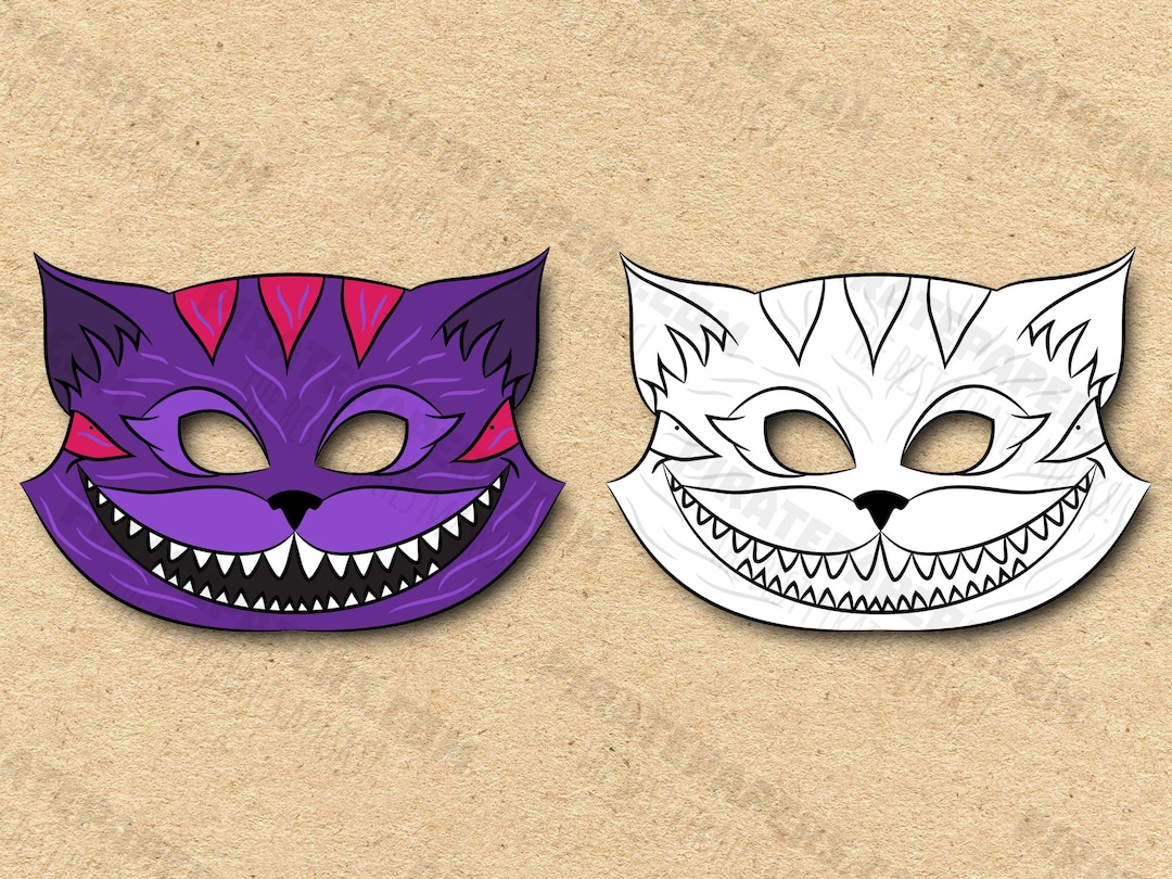 Cheshire Cat Masks Printable Color + Coloring (alice in Wonderland ...