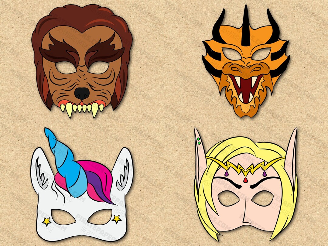 Mythical Creatures 2 Masks Printable, Unicorn, Werewolf, Elf, Evil ...
