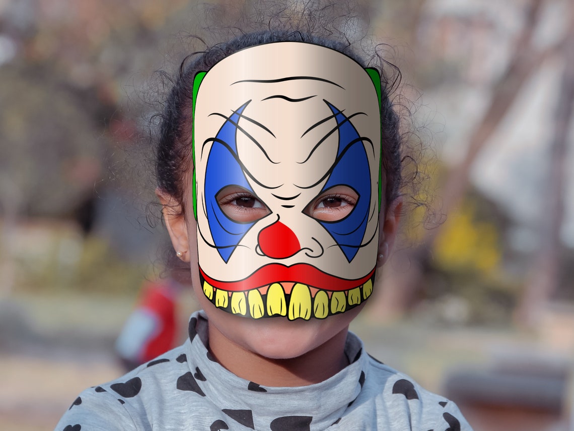 Scary Clown Mask Printable, Paper DIY for Kids and Adults. PDF Template ...
