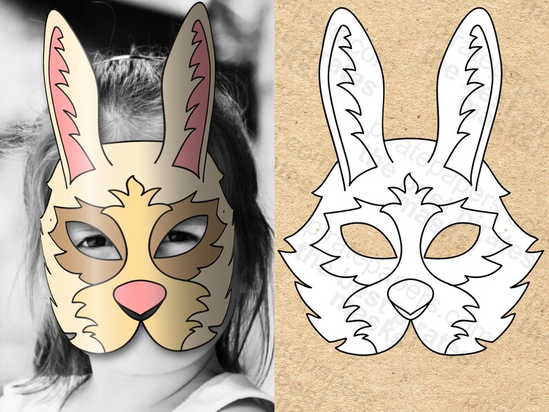 Bunny Masks Printable Color Coloring Paper DIY for Kids and - Etsy