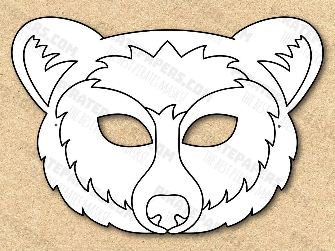 Bear Mask Printable Coloring, Paper DIY for Kids and Adults. PDF ...