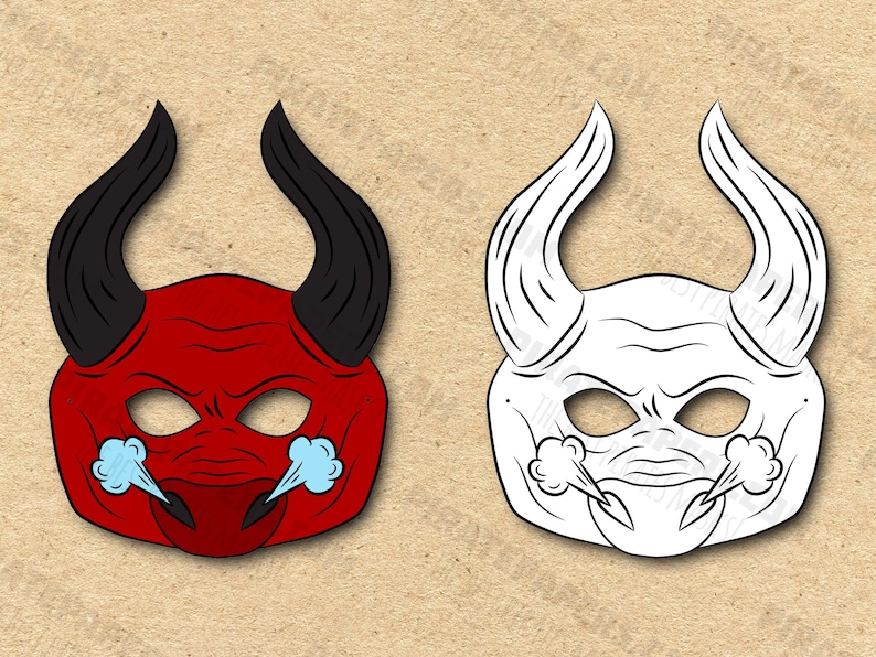 Minotaur Masks Printable Color + Coloring, Paper DIY for Kids and ...