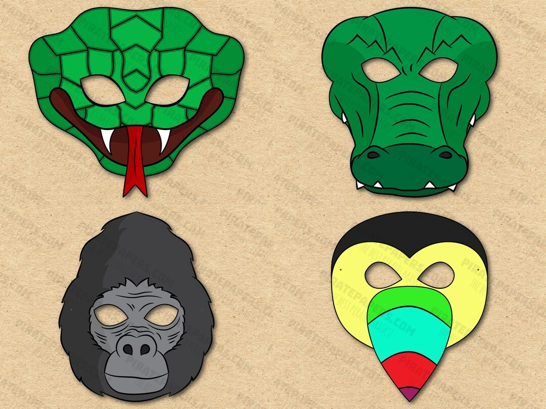 Rainforest Animals Masks Printable, Snake, Crocodile, Gorilla, Toucan ...