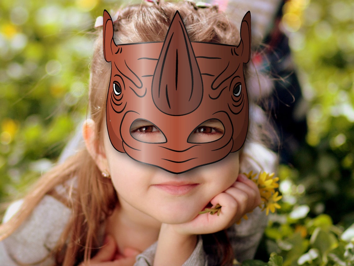 Rhino Mask Printable, Paper DIY for Kids and Adults. PDF Template ...