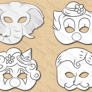 Circus Masks Printable Coloring, Clown, Clown 2, Athlete, Elephant ...