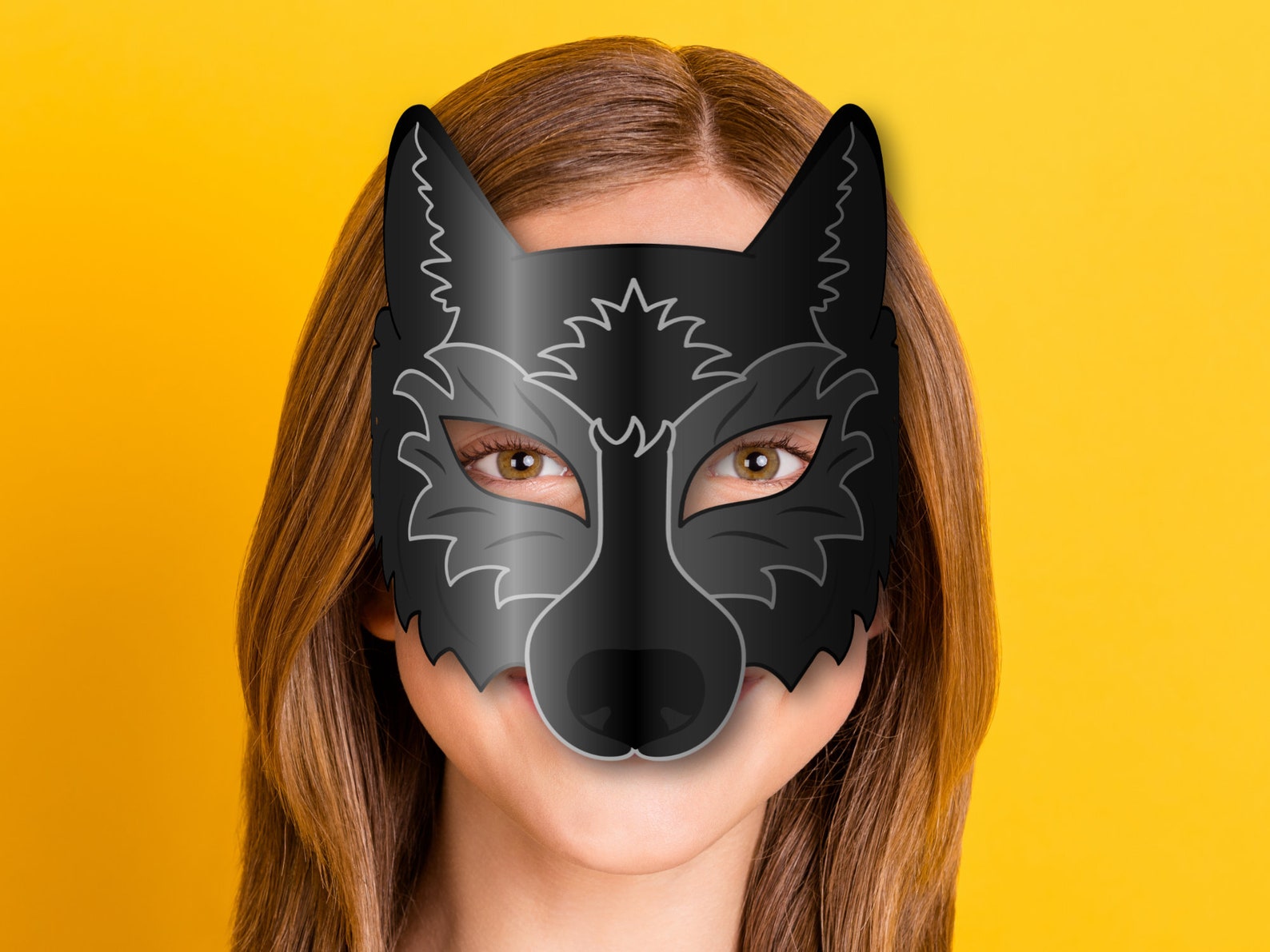 Black Wolf Mask Printable, Paper DIY for Kids and Adults. PDF Template ...