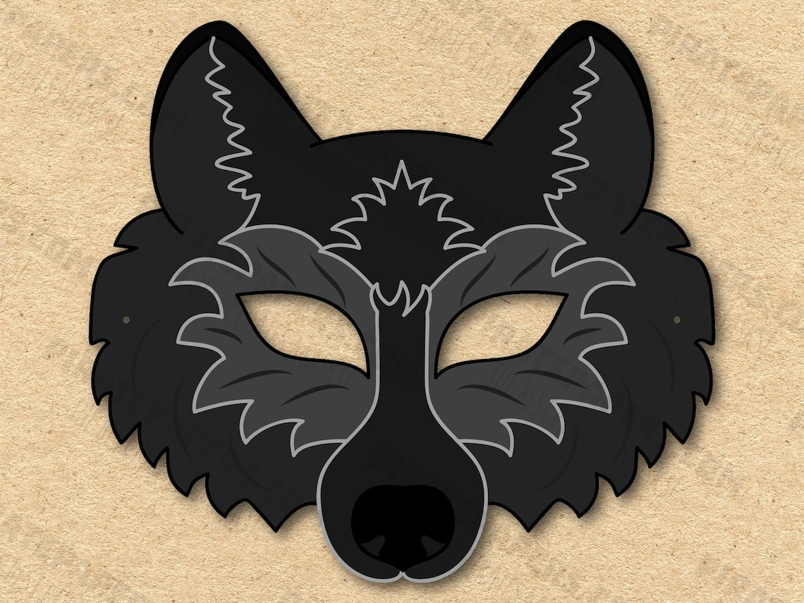Black Wolf Mask Printable, Paper DIY for Kids and Adults. PDF Template ...