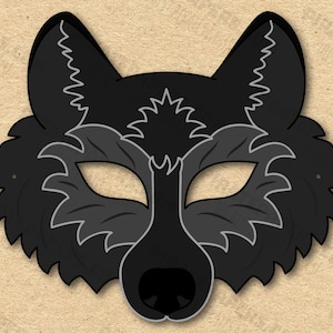 Black Wolf Mask Printable, Paper DIY for Kids and Adults. PDF Template ...