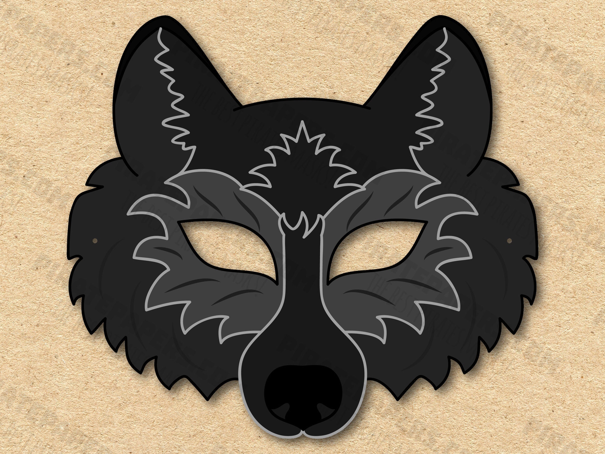 Black Wolf Mask Printable, Paper DIY for Kids and Adults. PDF Template ...