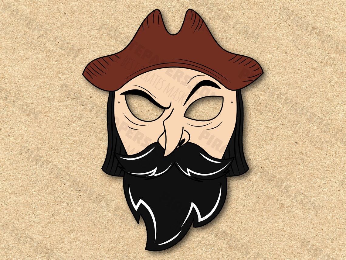 Pirate Blackbeard Mask Printable, Paper DIY for Kids and Adults. PDF ...