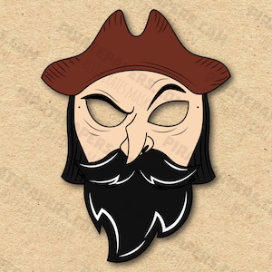 Pirate Blackbeard Mask Printable, Paper DIY for Kids and Adults. PDF ...