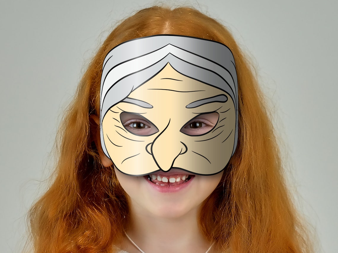 Old Woman Mask Printable, Paper DIY for Kids and Adults. PDF Template ...