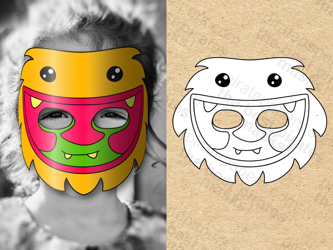 Monster 5 Masks Printable Color Coloring Paper DIY for - Etsy